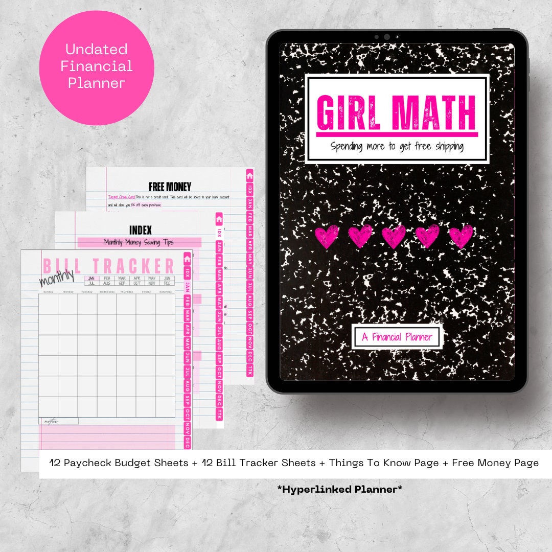 Undated Girl Math Financial Planner (bill Tracker + Paycheck Budget ...