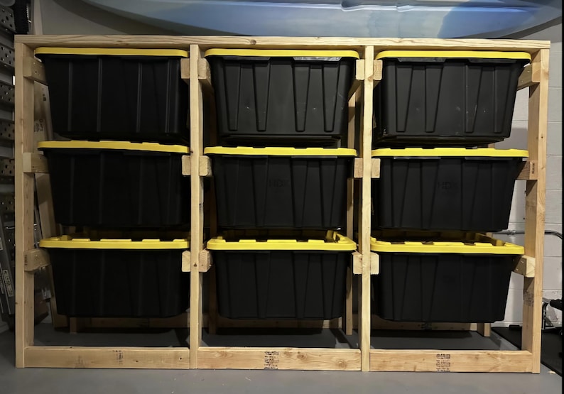 3x3 27 Gallon (102L) Tote Rack | DIY Plans | Garage Organization ...