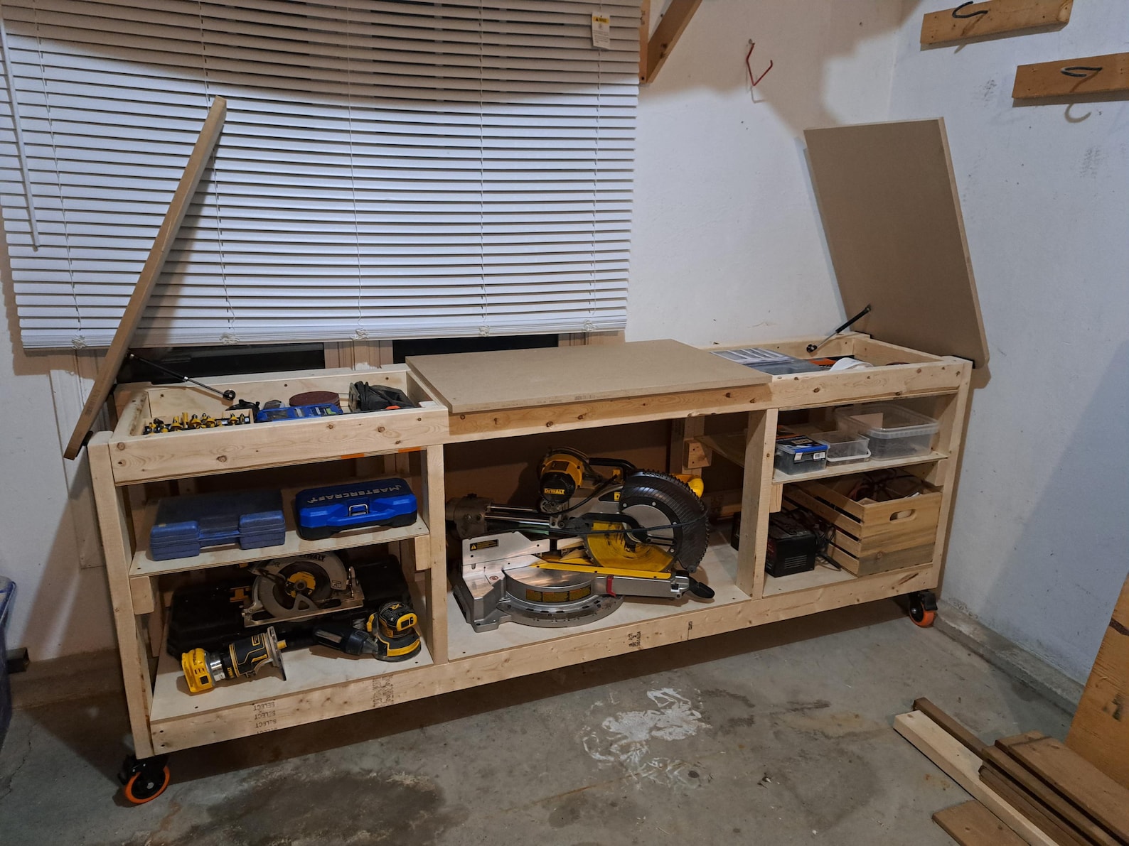 Folding Workbench DIY Plans | Hidden Storage | Transforming Work Table ...