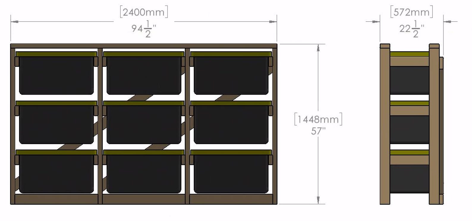 3x3 27 Gallon (102L) Tote Rack | DIY Plans | Garage Organization ...