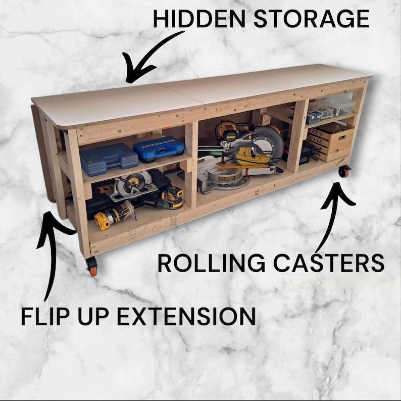 Folding Workbench DIY Plans | Hidden Storage | Transforming Work Table ...