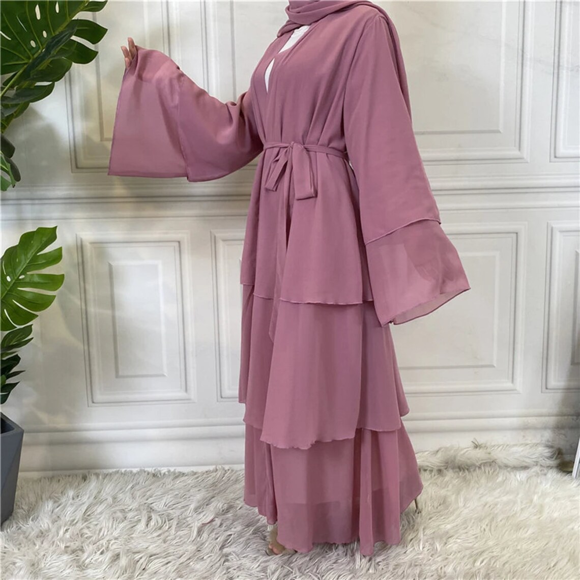 Chiffon Abaya Open Abaya Layered Women Kaftan Dubai Luxury Turkey ...