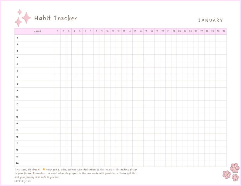 Monthly Habit Tracker Printable Landscape, Habit Tracker Template ...