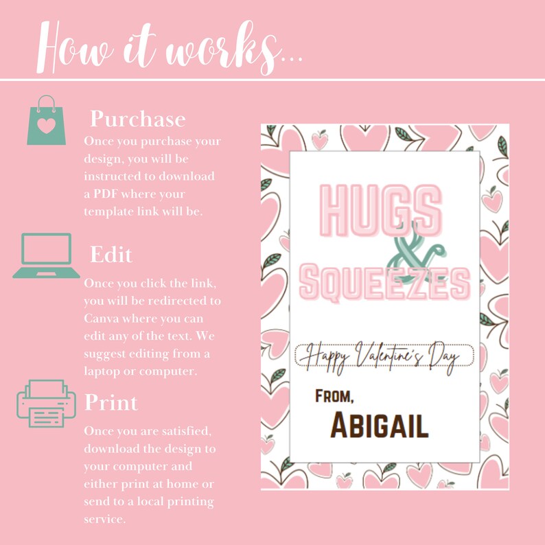 Hugs and Squeezes, Class Valentine Printable, Valentines Tag, Squeeze ...