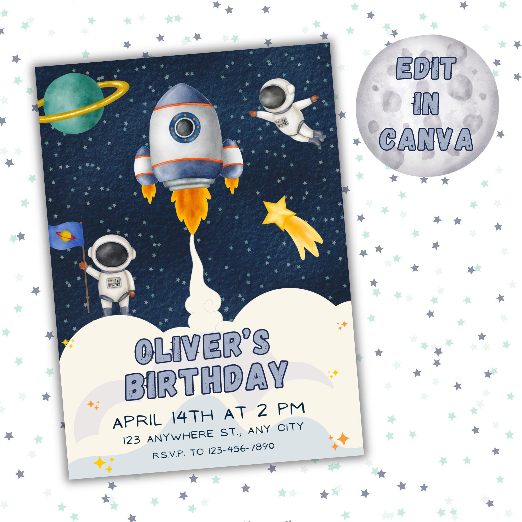 Space Birthday Invitation Template Outer Space Party 5x7 Edit In
