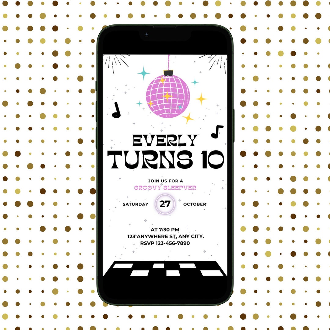 Groovy Birthday Party Invite, Girls Disco Sleepover, Digital Invite ...