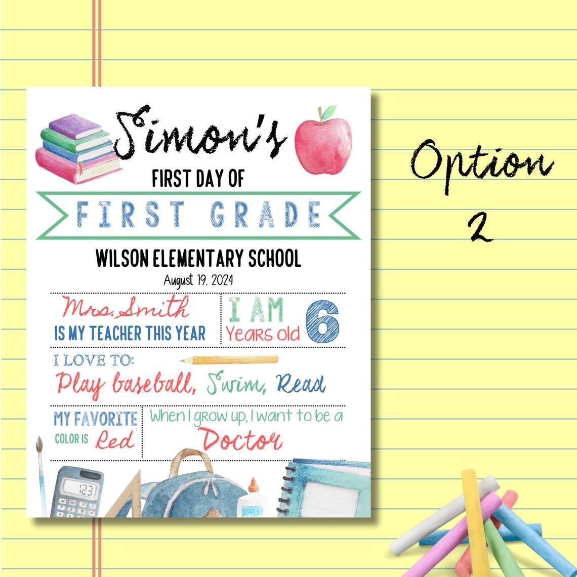 Back to School Sign, First Day of School, Kids Chalkboard Sign, Grade ...