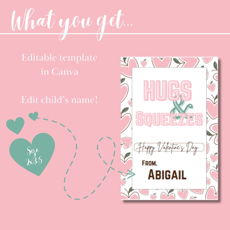 Hugs and Squeezes, Class Valentine Printable, Valentines Tag, Squeeze ...