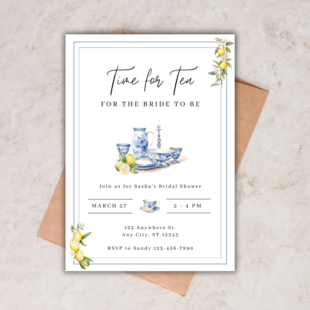 Lemon Tea Party Bridal Shower, Edit in Canva, Bridal Shower Invitation ...