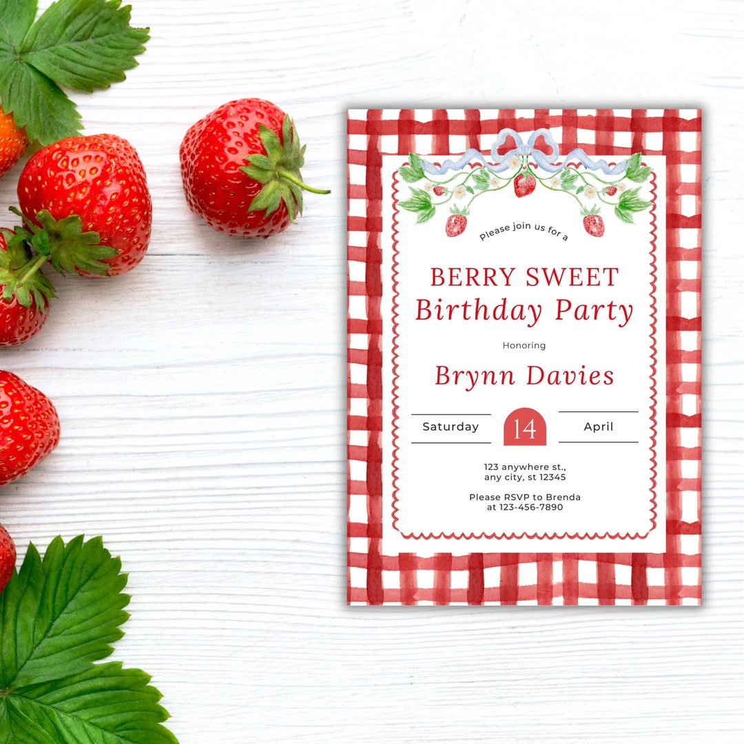 Berry Sweet Birthday Party Invite Template, Edit in Canva, Strawberry ...