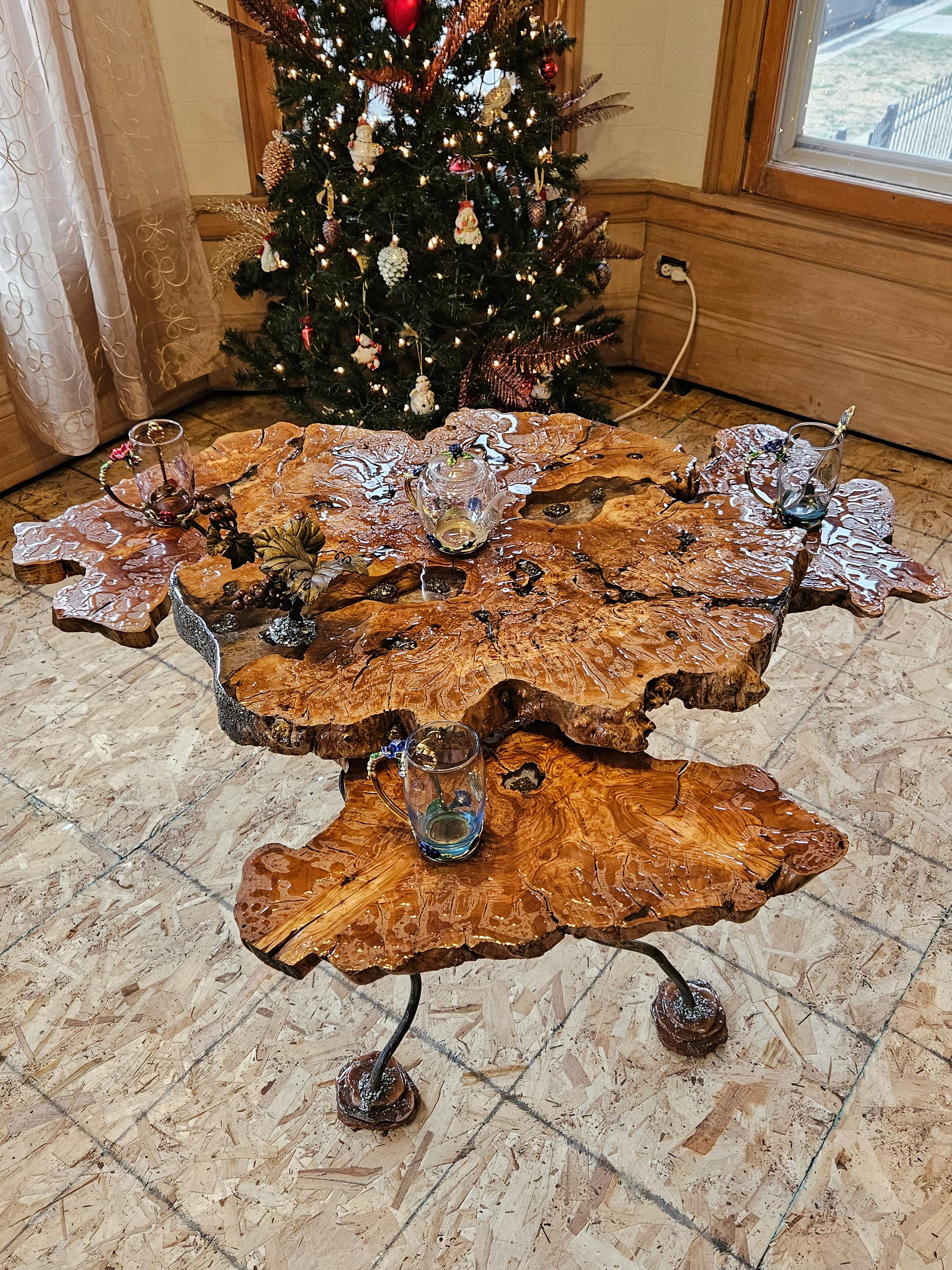 Table Live Edge Exotic Olive Tree Wood Wrought Metal Handmade solid ...