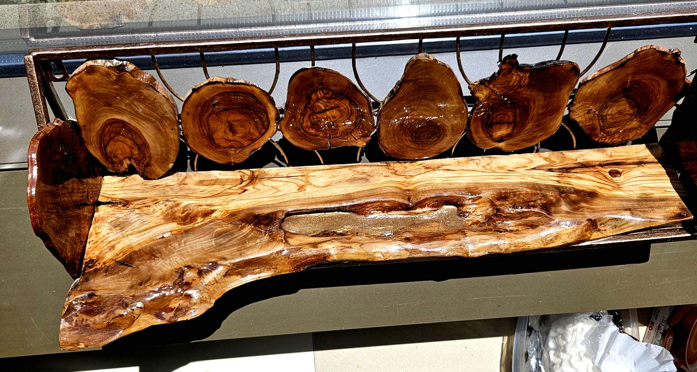 Shelves Exotic Olive Tree Slub and Costers. Handmadesolid Hard Wood ...