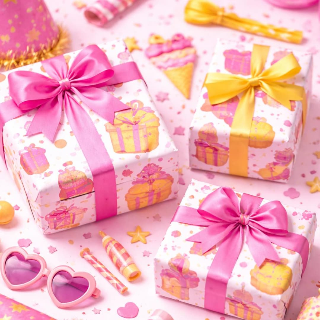 Pink & Yellow Birthday Gift Wrap Printable | Cute Digital Wrapping ...
