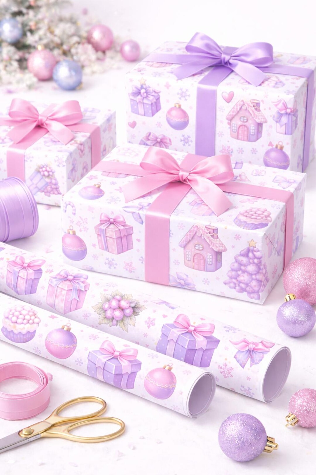 Pastel Pink & Purple Christmas Wrapping Paper (digital Download) - Etsy