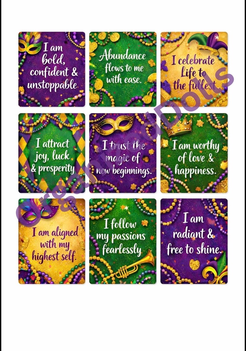 Mardi Gras Affirmation Cards | Self-love, Joy, Abundance (digital ...