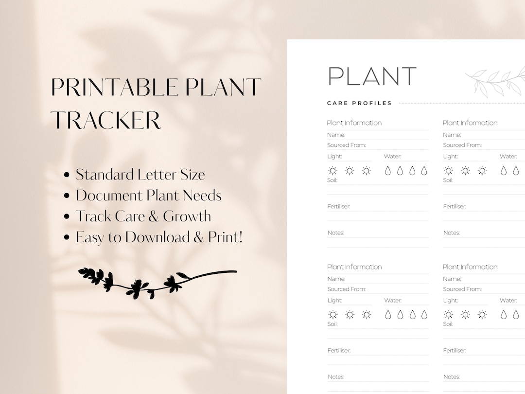 Plant Care Journal: Printable Plant Tracker, Growth Chart (instant ...