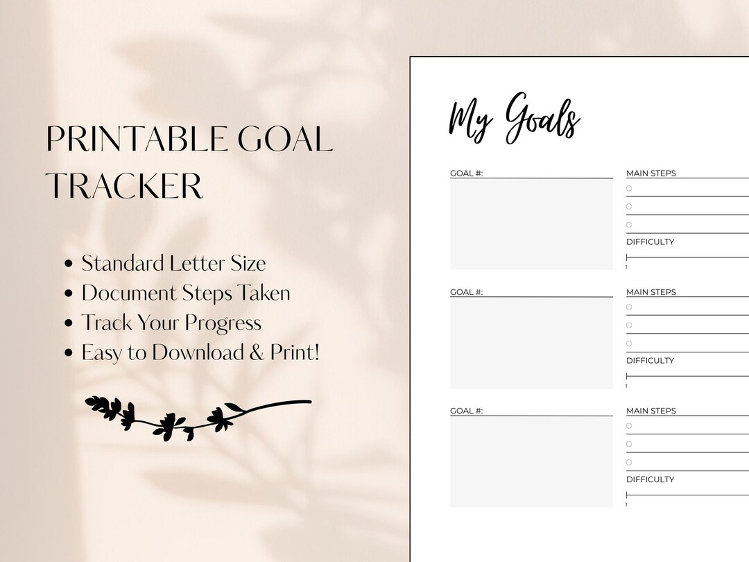 Minimalist Goal Tracker Printable | Digital Goal Setting Planner | US ...