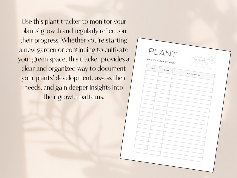 Plant Care Journal: Printable Plant Tracker, Growth Chart (instant ...