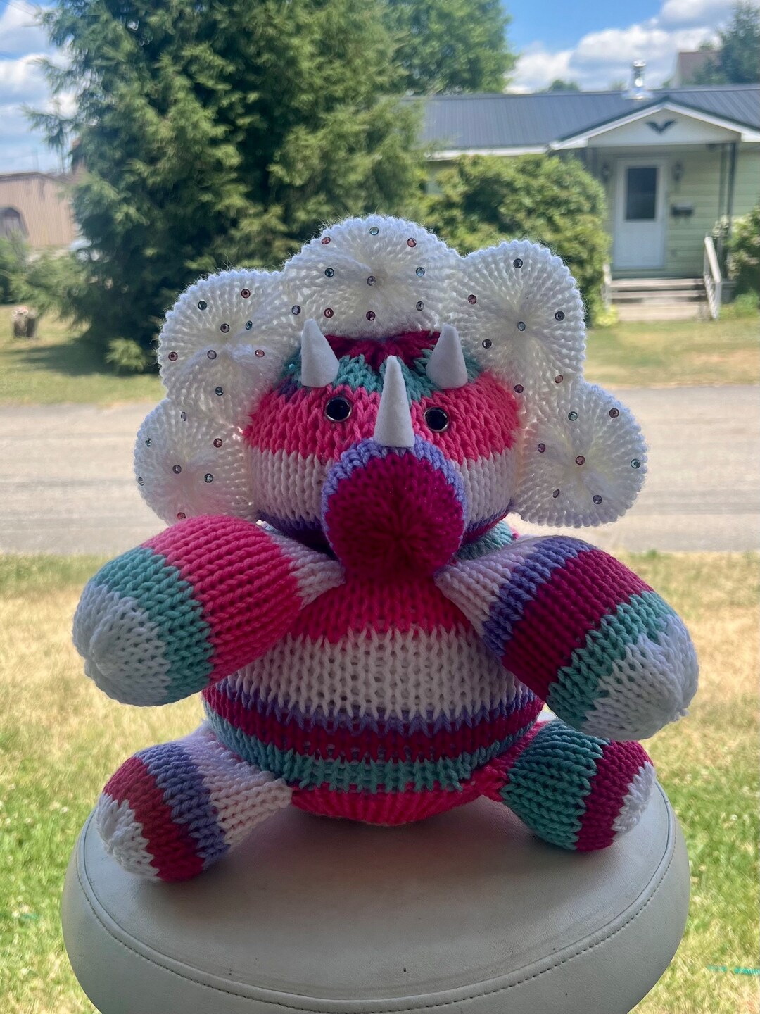 Taylor the Disco Dinosaur! Plush Hand Knit Knitted Sparkle Glitter ...