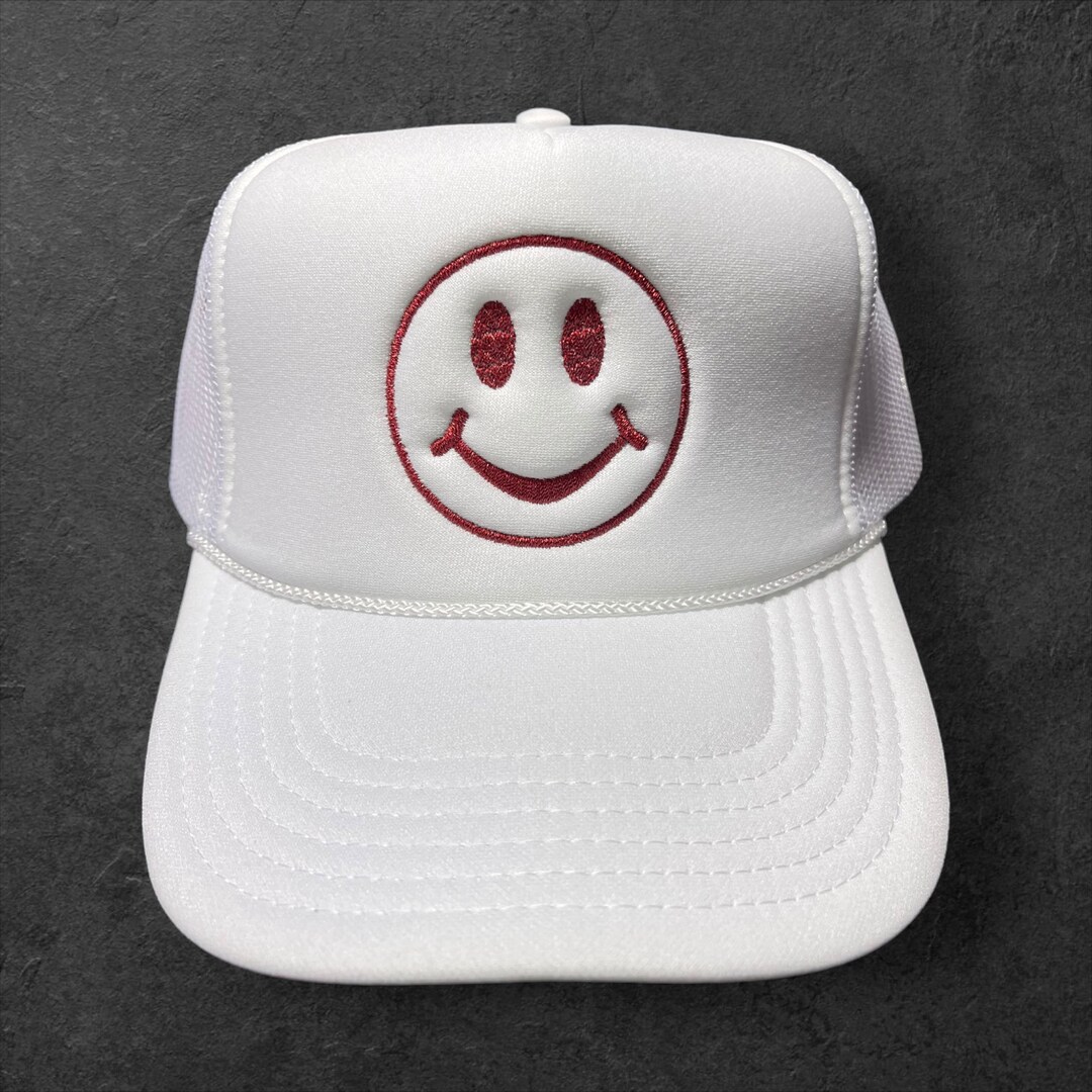Smiley Face Metallic Thread Trucker Hat White - Etsy