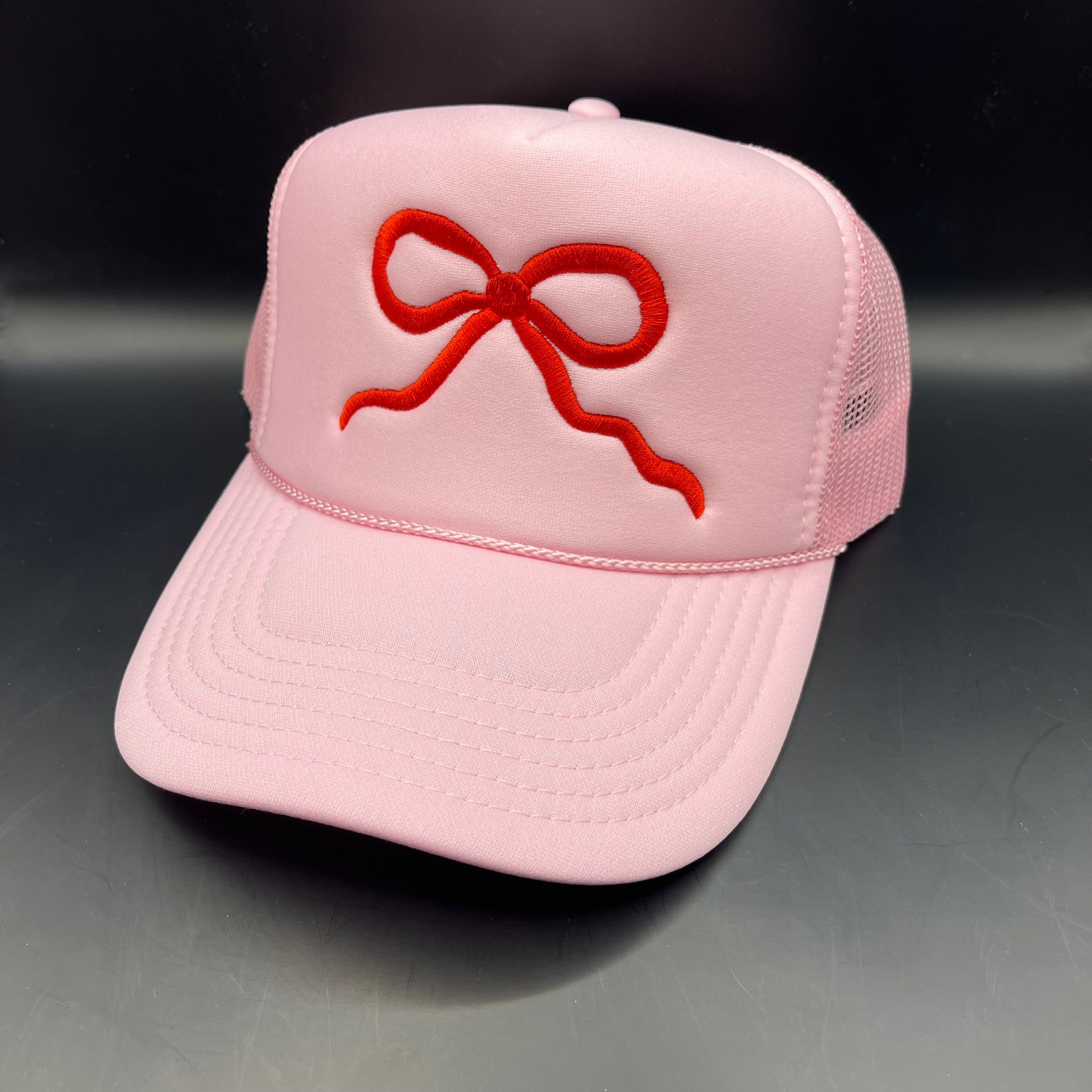 Red Bow Embroidered Soft Pink Trucker Hat - Perfect Gift for Her ...
