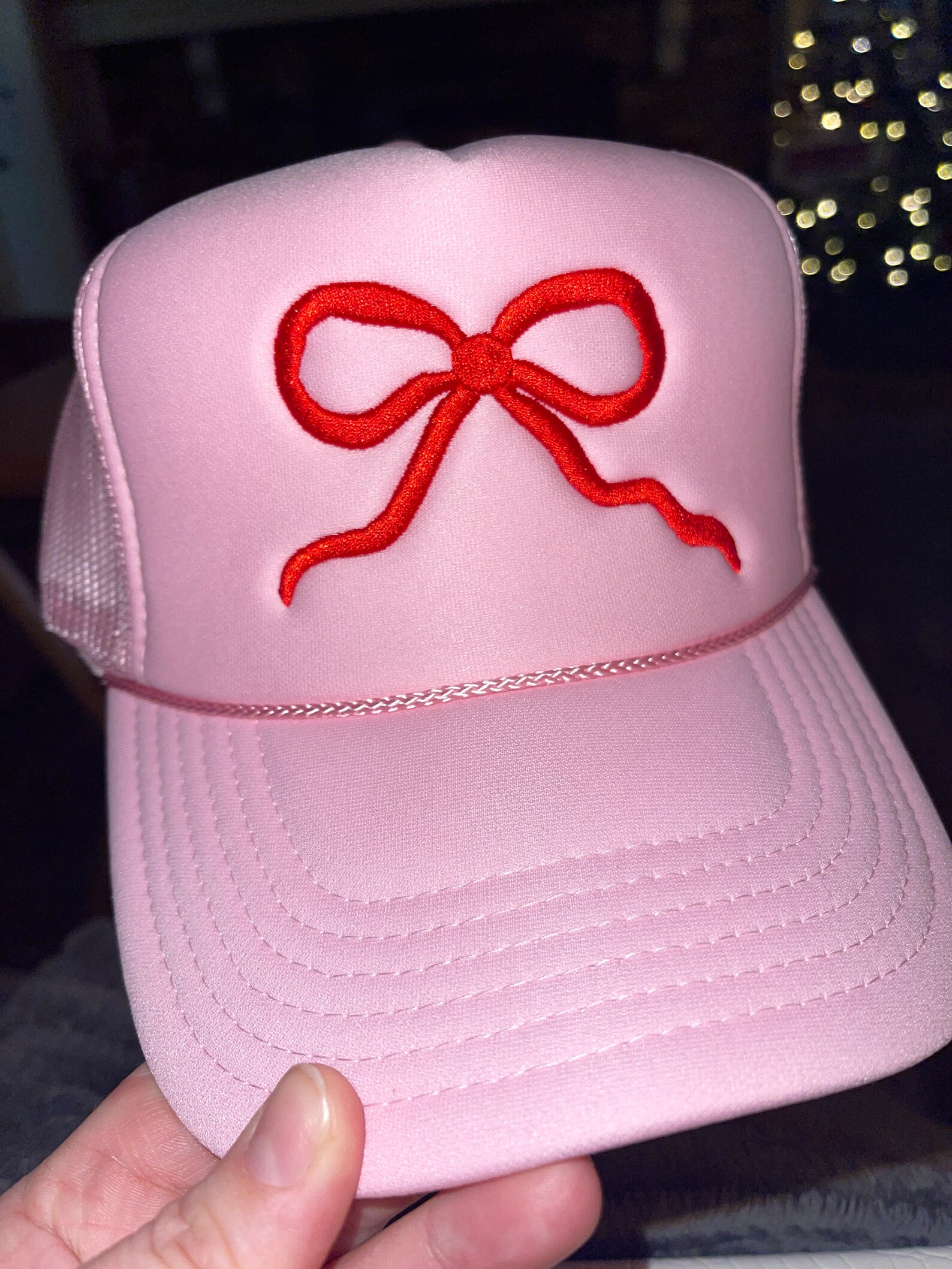Red Bow Embroidered Soft Pink Trucker Hat - Etsy