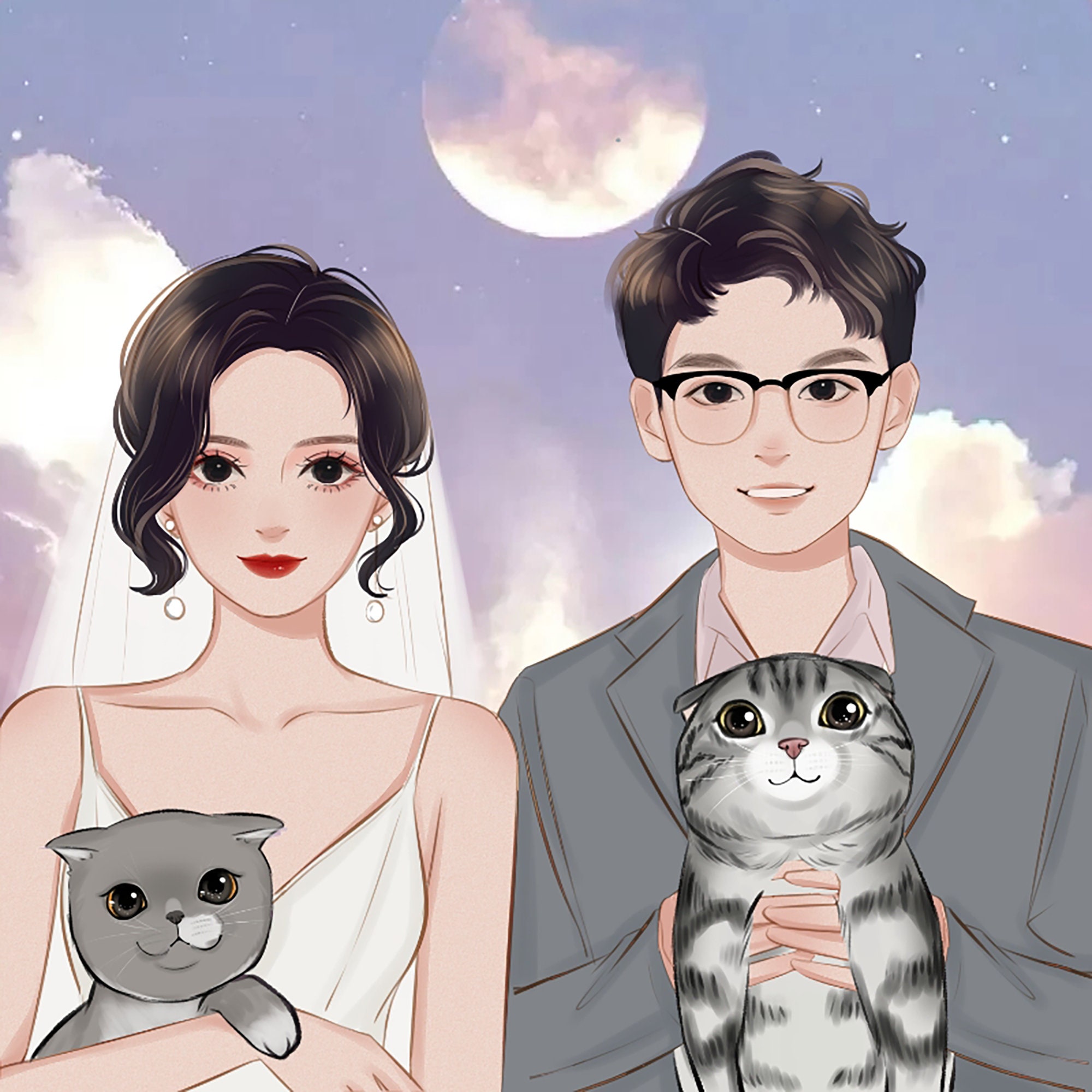 Custom Hand Drawn Anime Style Portraits, Portraits From Photo, Drawing ...