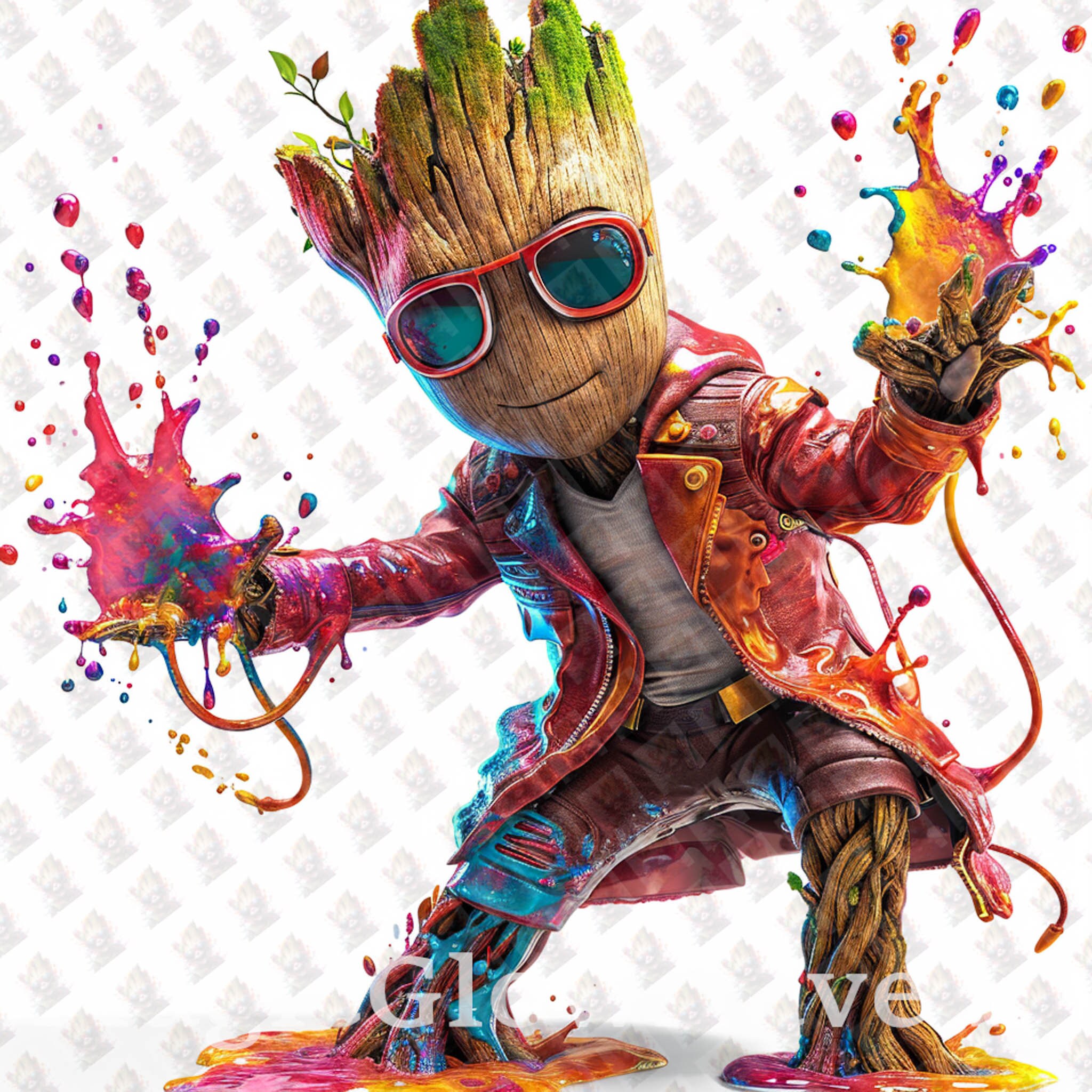 Set of 5 Watercolor Splash Cute Baby Groot Print,groot Home Decoration ...