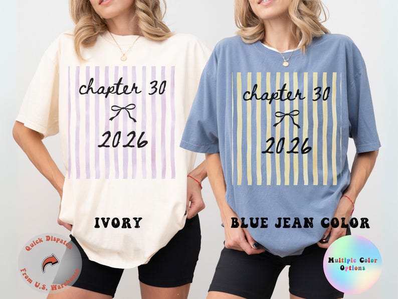 Custom Birthday Shirt, Chapter 30 Watercolor Stripes Bow Tee, Milestone ...