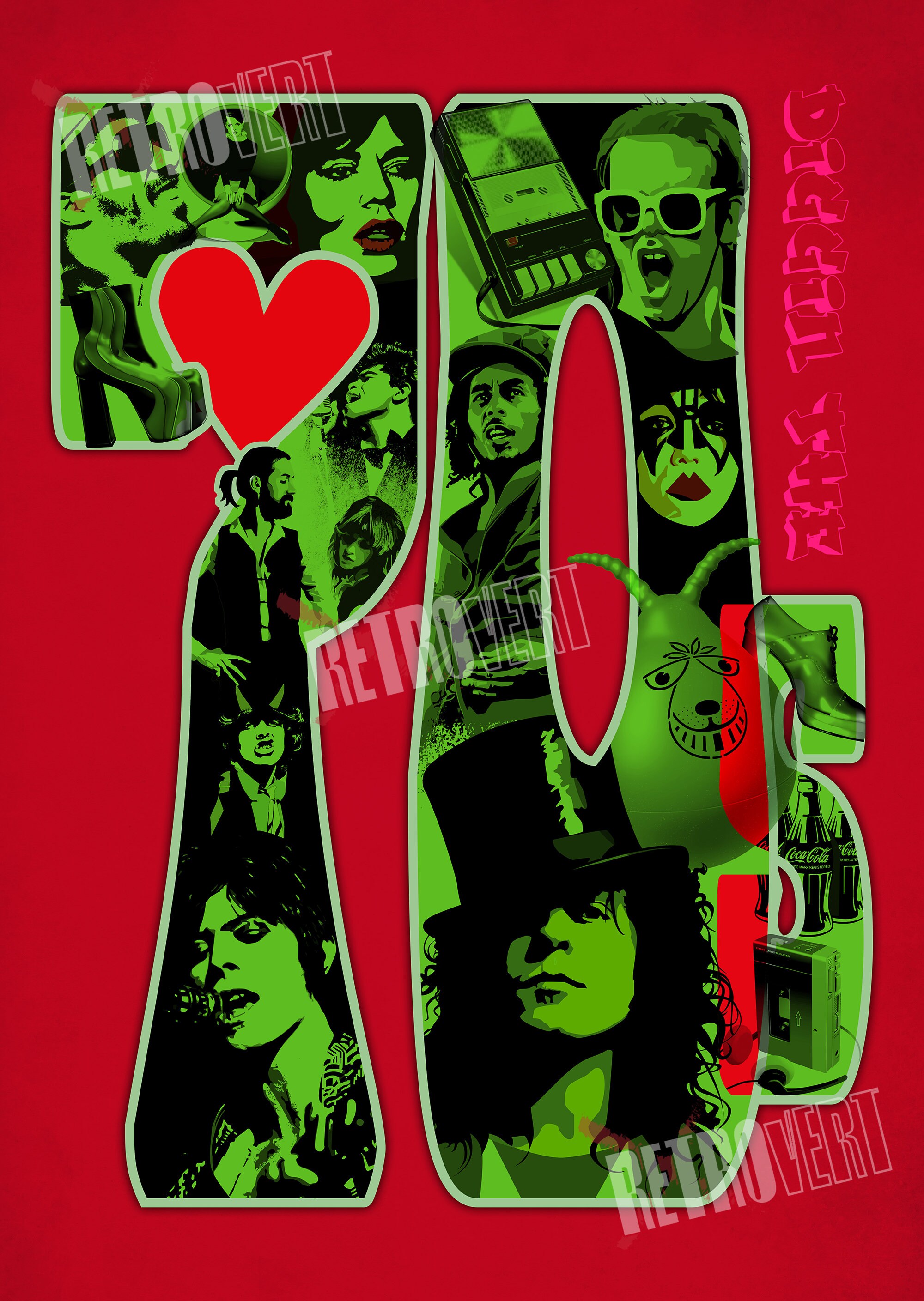 1970s: Diggin' the 70's. Retro Style 70s Music Poster Art Print. Finest ...