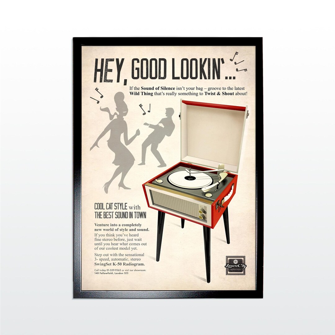 Vintage Advertising Poster: Record Player Hi-fi. 1960s Retro Style Art ...