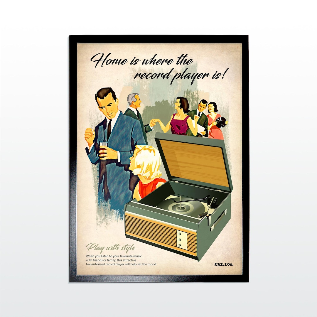Vintage Advertising Poster: Record Player Hi-fi. 1960s Retro Style Art ...