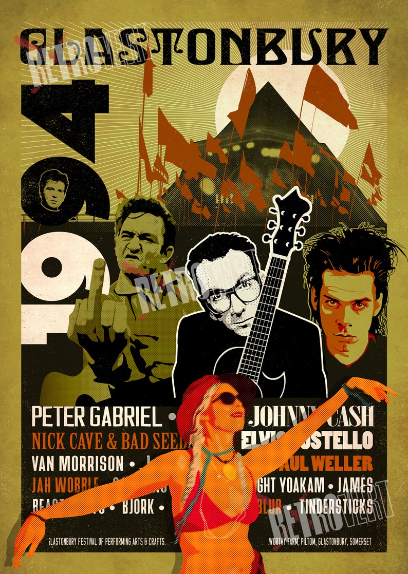 GLASTONBURY 1994: Reimagined Festival Poster. Retro Style Art Print. Finest Quality Printed to ...