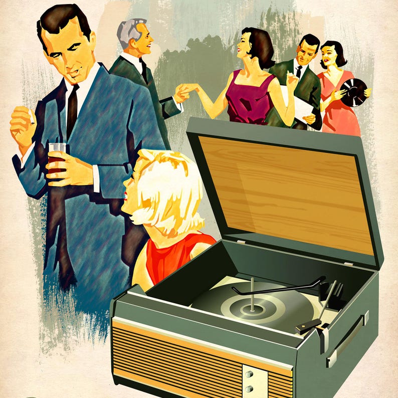 Vintage Advertising Poster: Record Player Hi-fi. 1960s Retro Style Art ...
