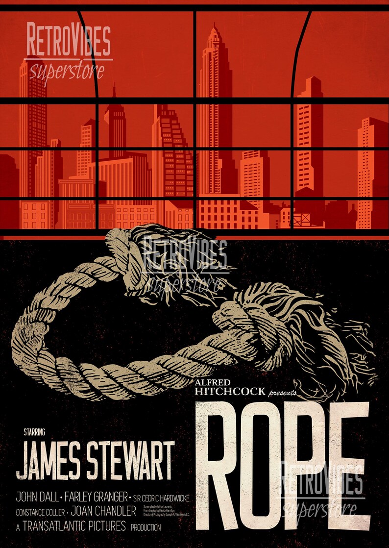 Vintage Hitchcock Movie Poster: Re-imagined Rope Retro-style Classic ...