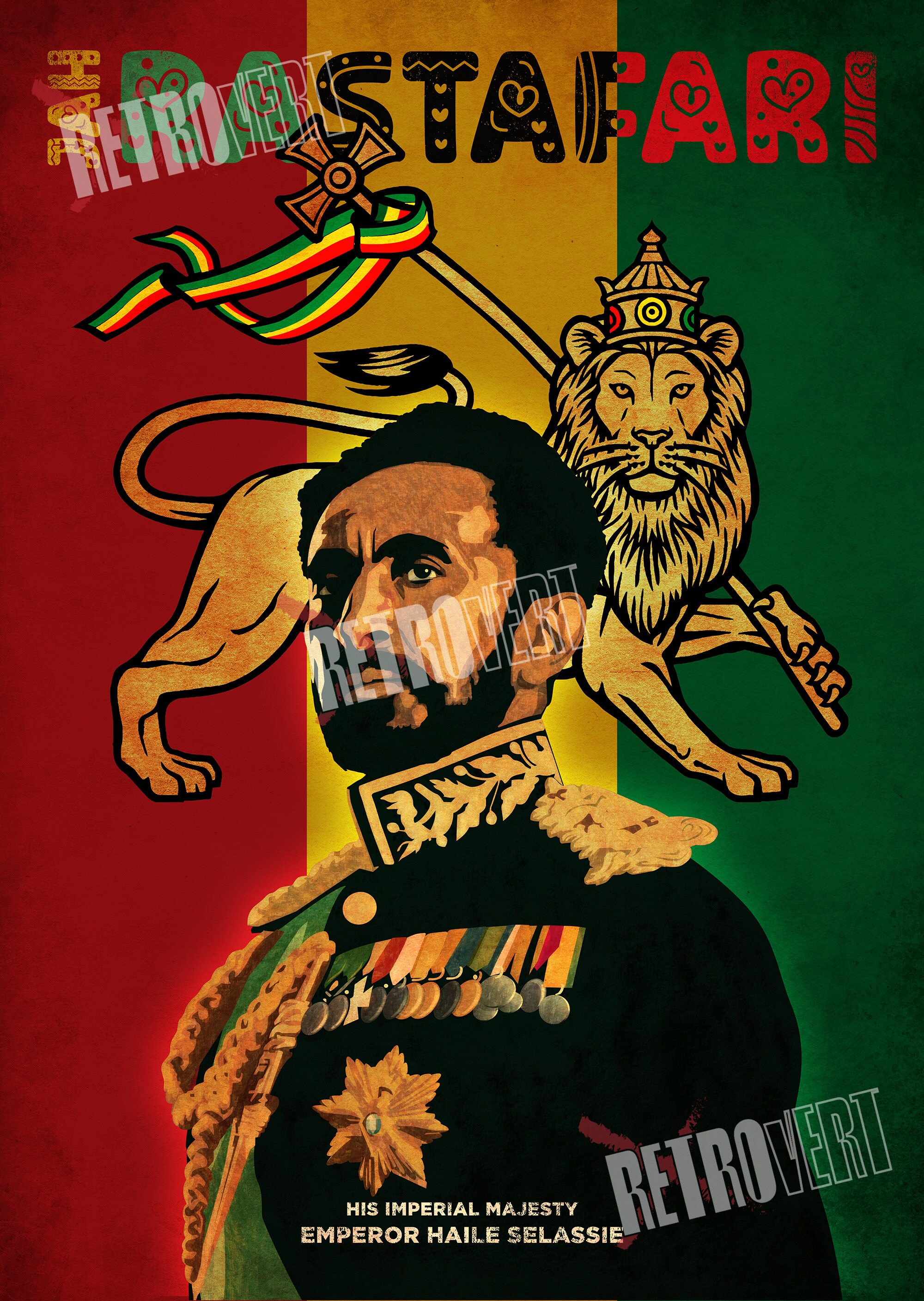 HAILE SELASSIE: Retro Style Rastafarian Poster Art Print. Finest ...