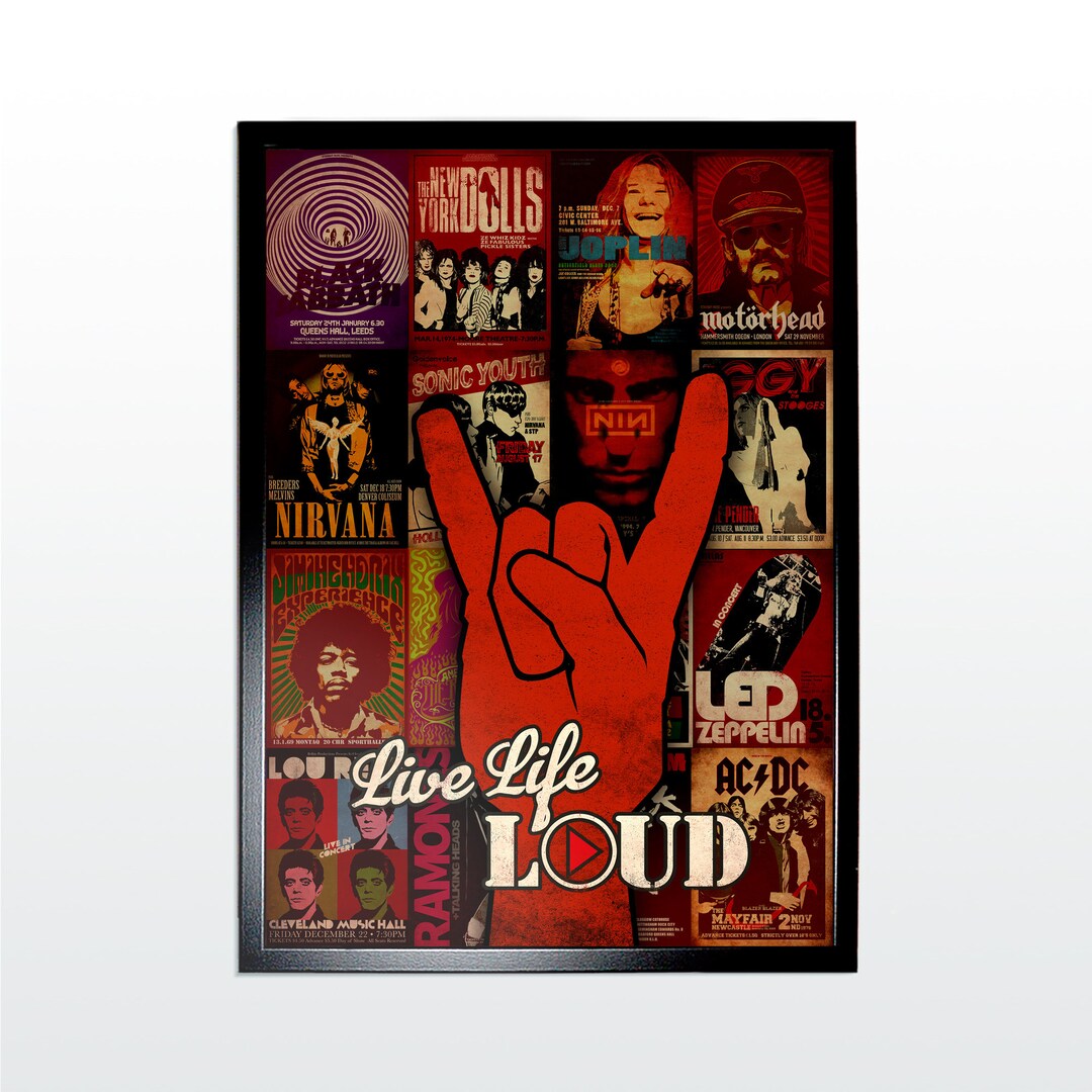 LIVE LIFE LOUD: Retro Style Rock Music Poster Art Print. Finest Quality ...