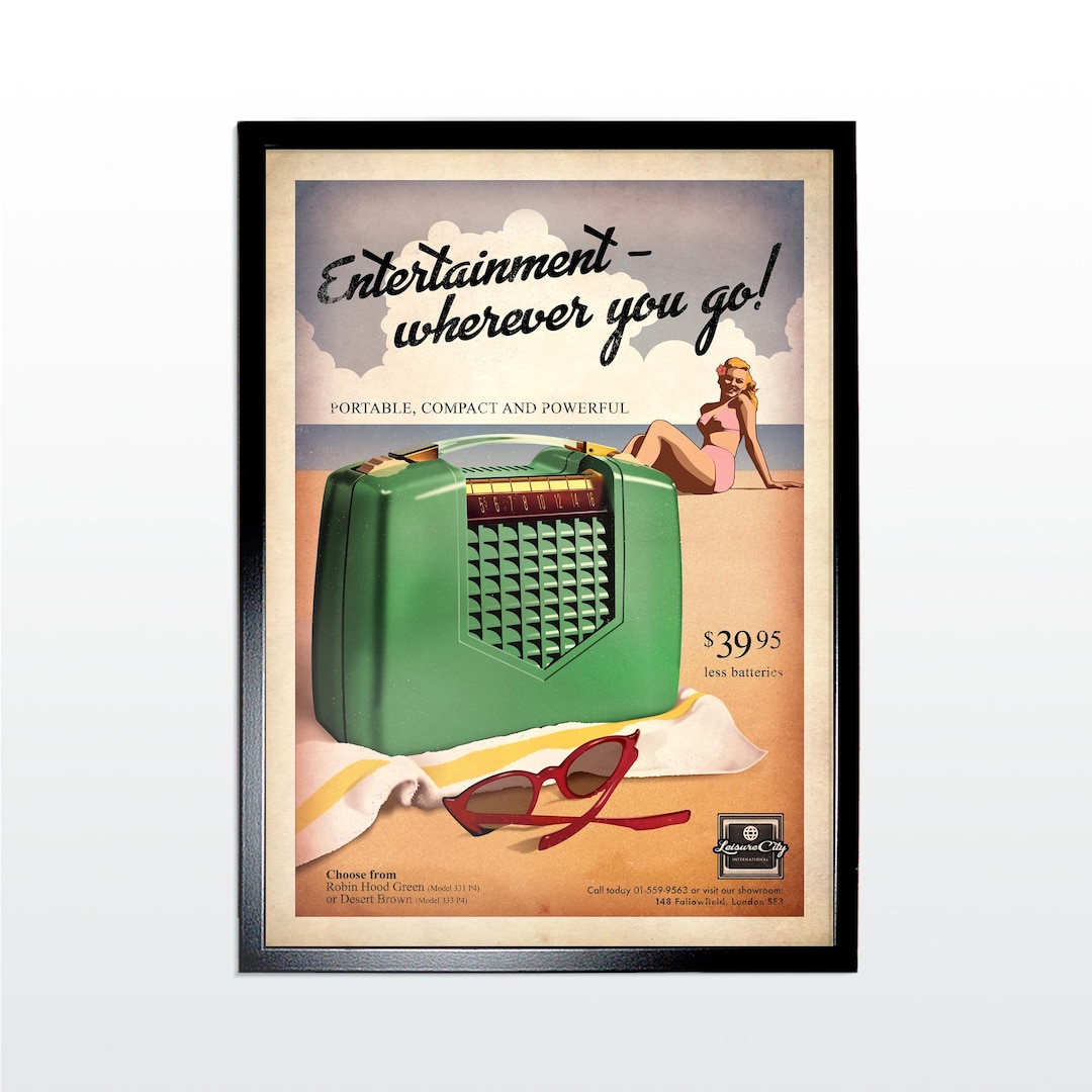 Vintage Advertising Poster: Portable Radio. 1960s Retro Style Art Print ...