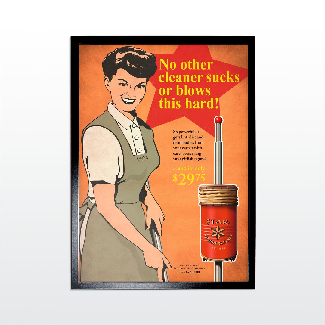 Vintage Advertising Poster: Vacuum Cleaner. 1950s Retro Style Art Print ...