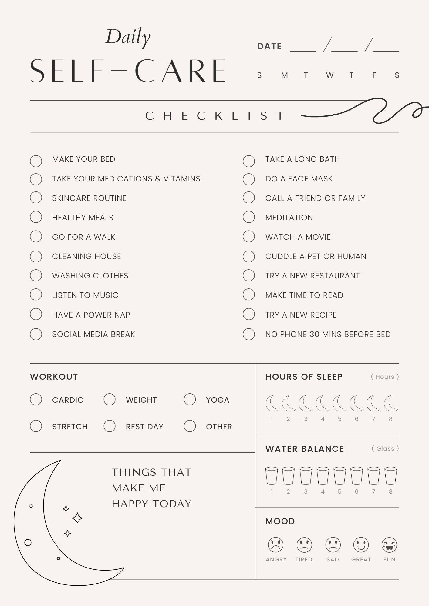 The Self Care Checklist - Etsy
