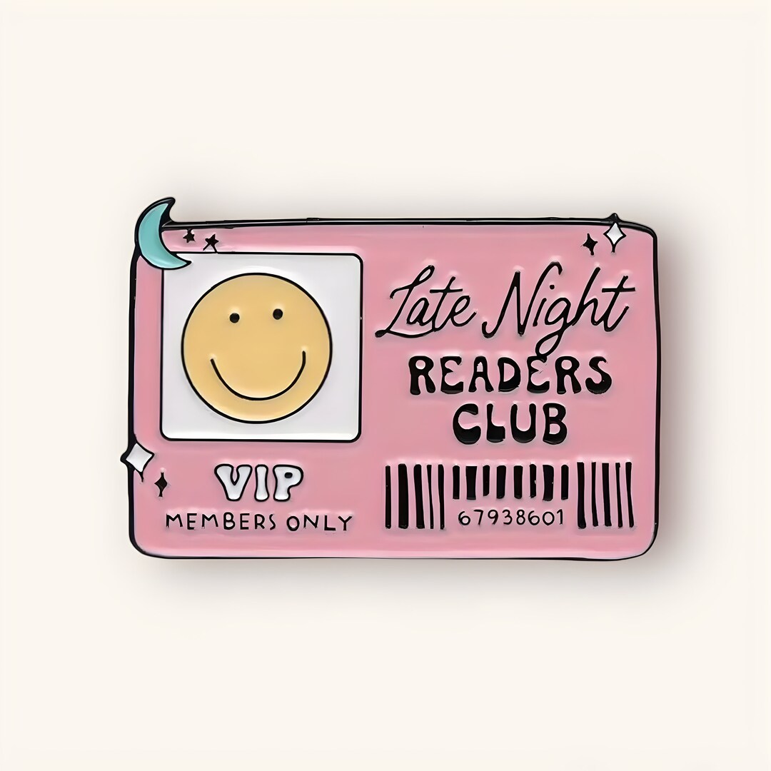 Late Night Readers Club Enamel Pin Badge Brooch VIP Members Only Barcode Bookish Literature Tote ...