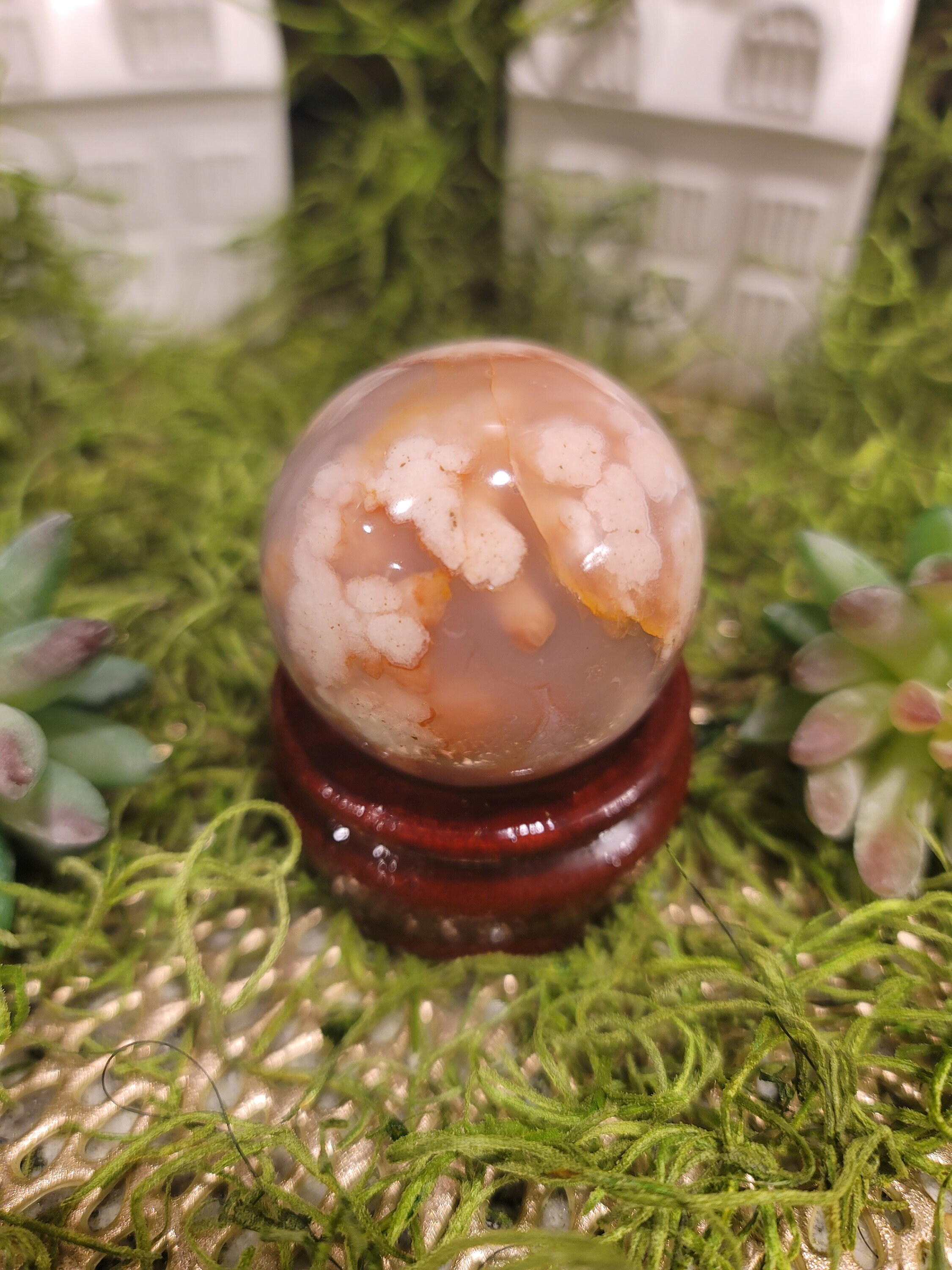 5 Ounces 4 Inches: Cherry Blossom Agate Sphere Ball Flower Agate Sphere ...