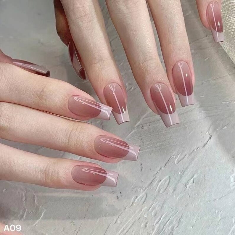 Pink Shadow French Tip Press on Nail - Etsy