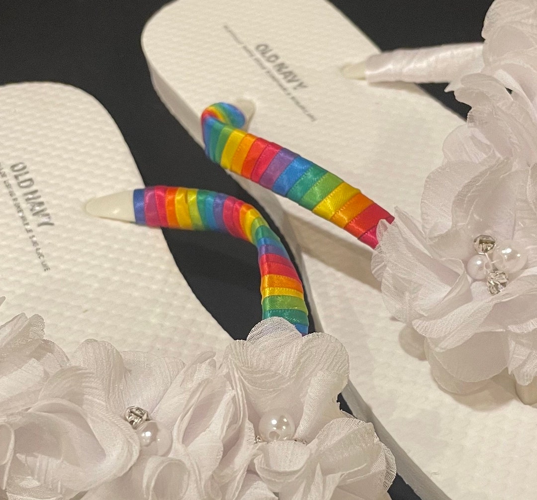 Pride Wedding Shoes, LGBTQ Wedding Flip Flops, Rainbow Beach Wedding ...