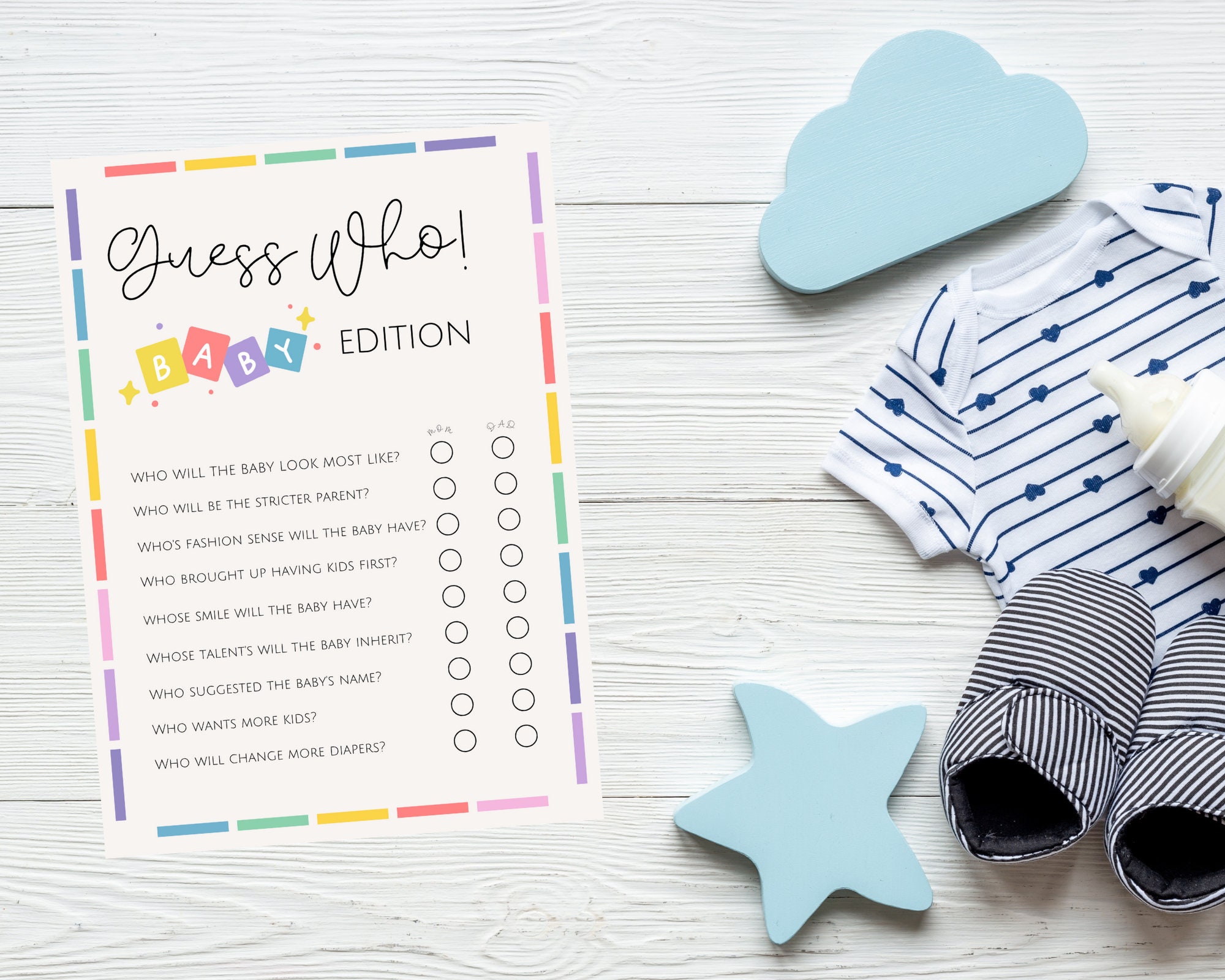 Guess Who Baby Edition Baby Shower Printable Game Rainbow Theme, Baby ...