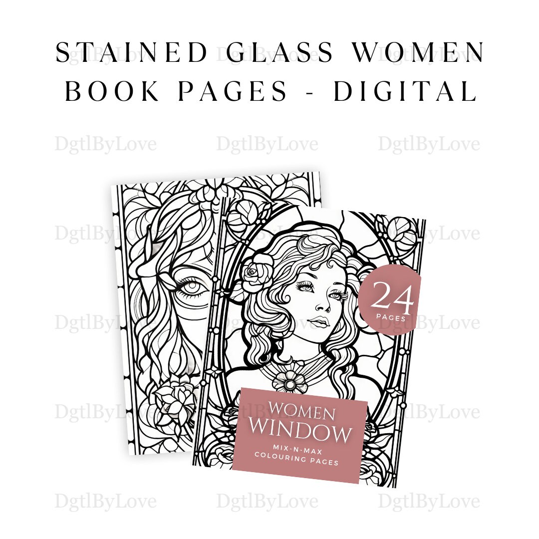 Stained Glass Women Colouring Book 1, Digital Images, Adult Colouring ...