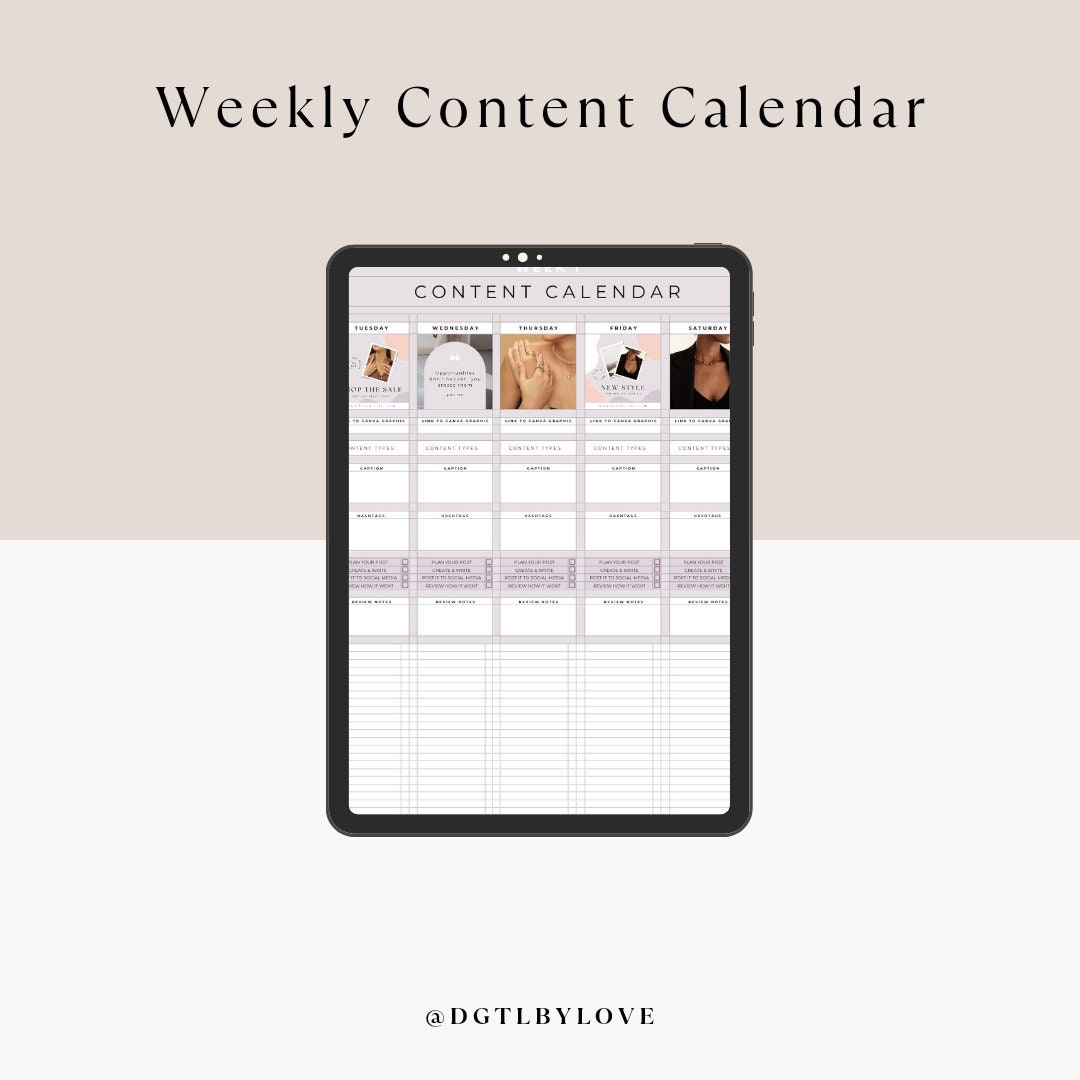 Weekly Content Calendar, Google Sheets, Social Media Content Calendar ...
