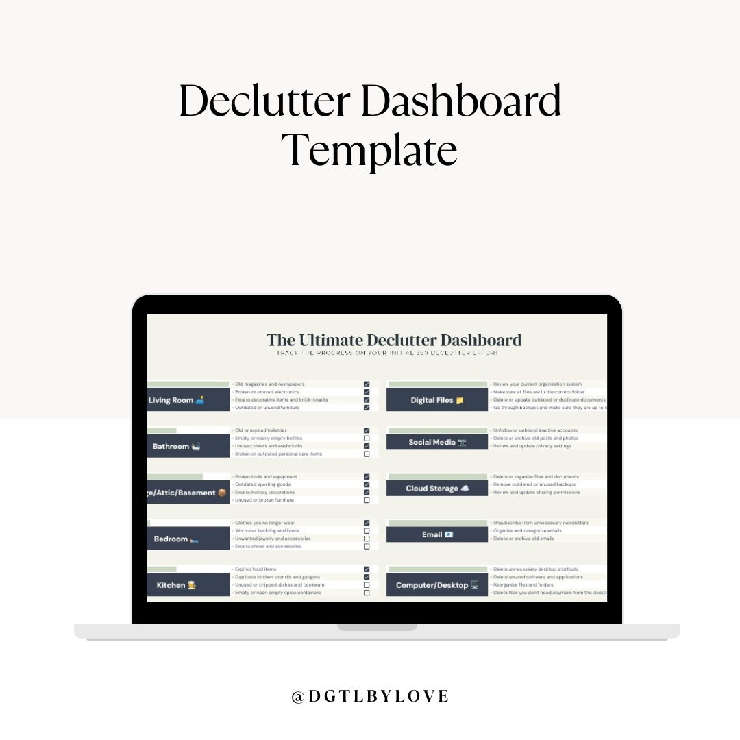 Declutter Dashboard Template, Daily, Weekly, Yearly, Checklist ...