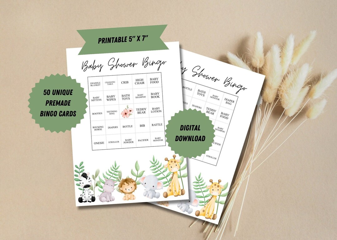 Safari Animals Baby Shower Bingo Cards Game Ice Breaker Game Baby ...