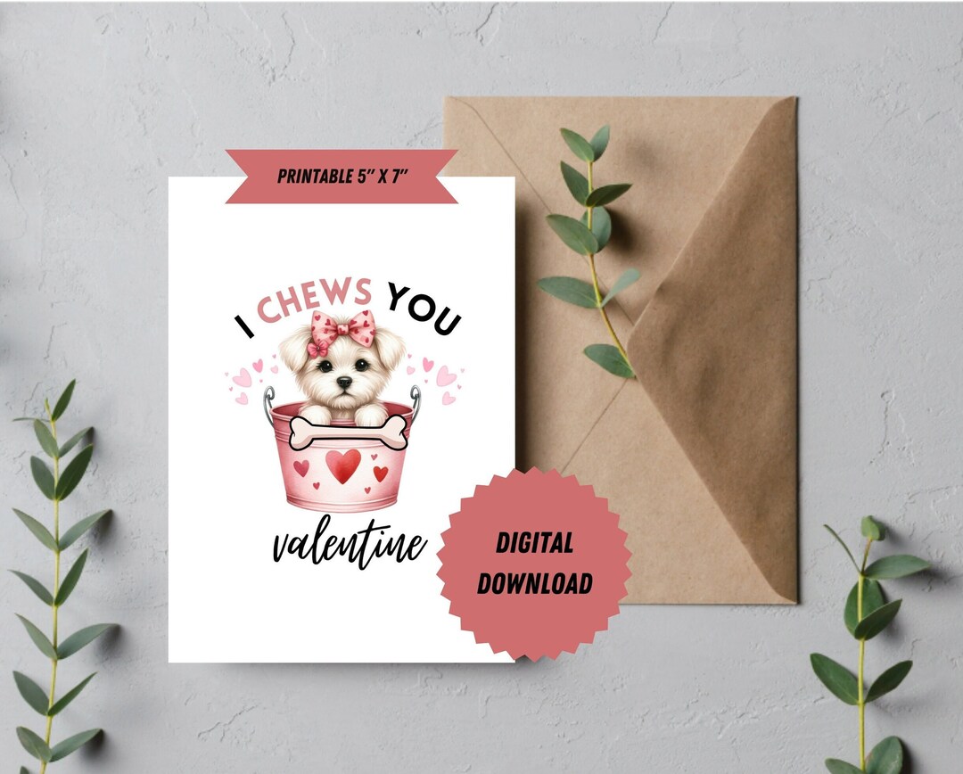 Puppy Valentines Day Card Dog Valentines Card I Chews You Card Class ...